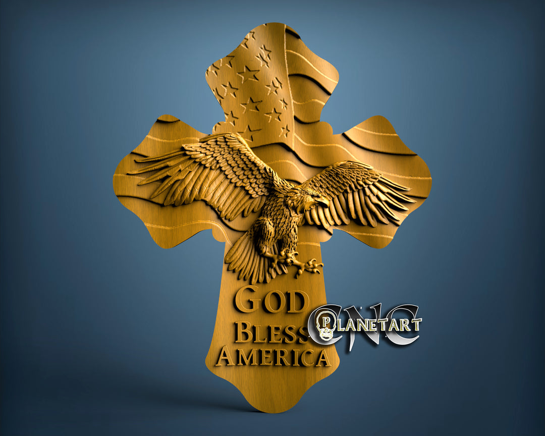 God Bless America Cross Eagle, 3D STL Model 11282 – Cnc Planet Art