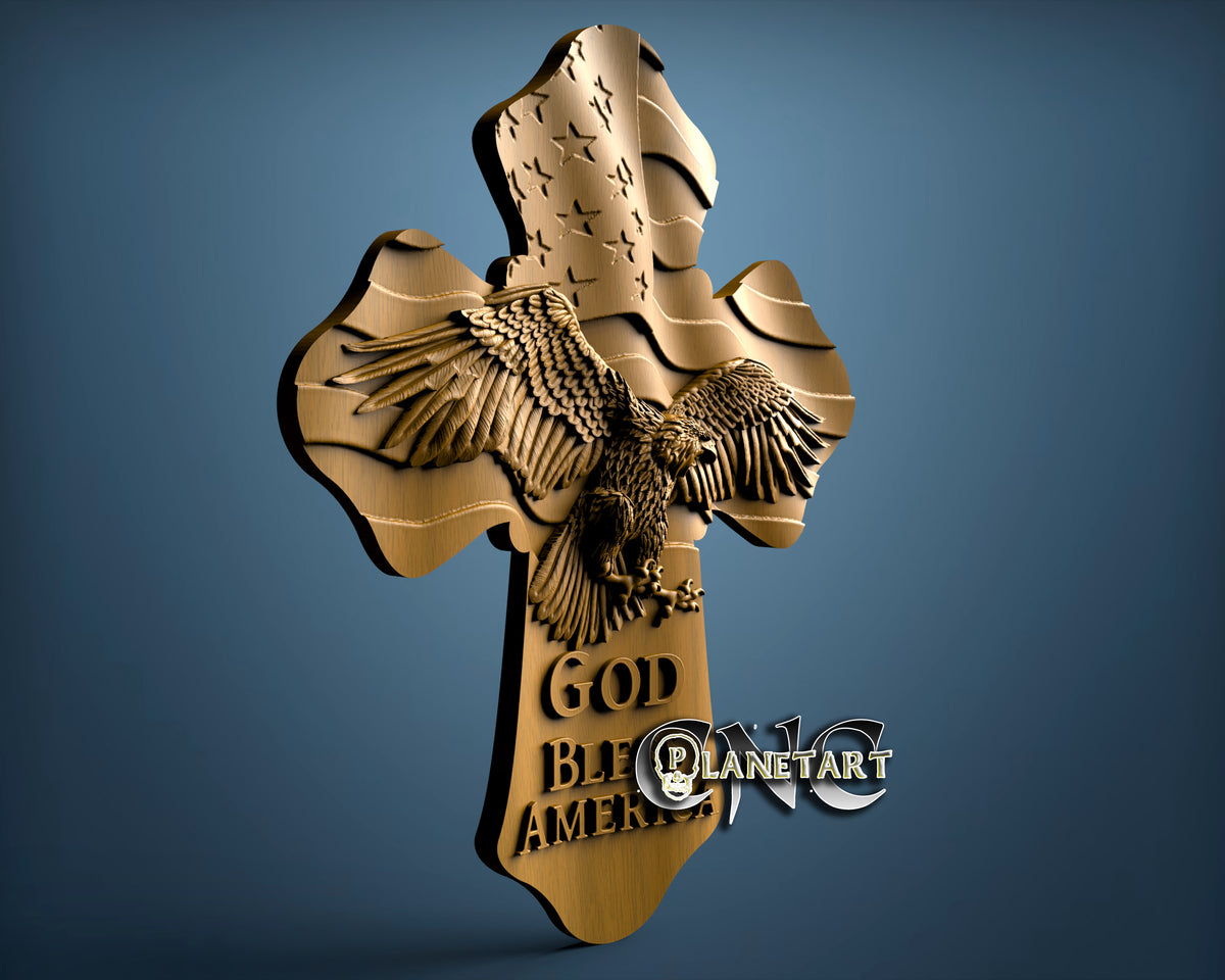 God Bless America Cross Eagle, 3D STL Model 11282 – Cnc Planet Art