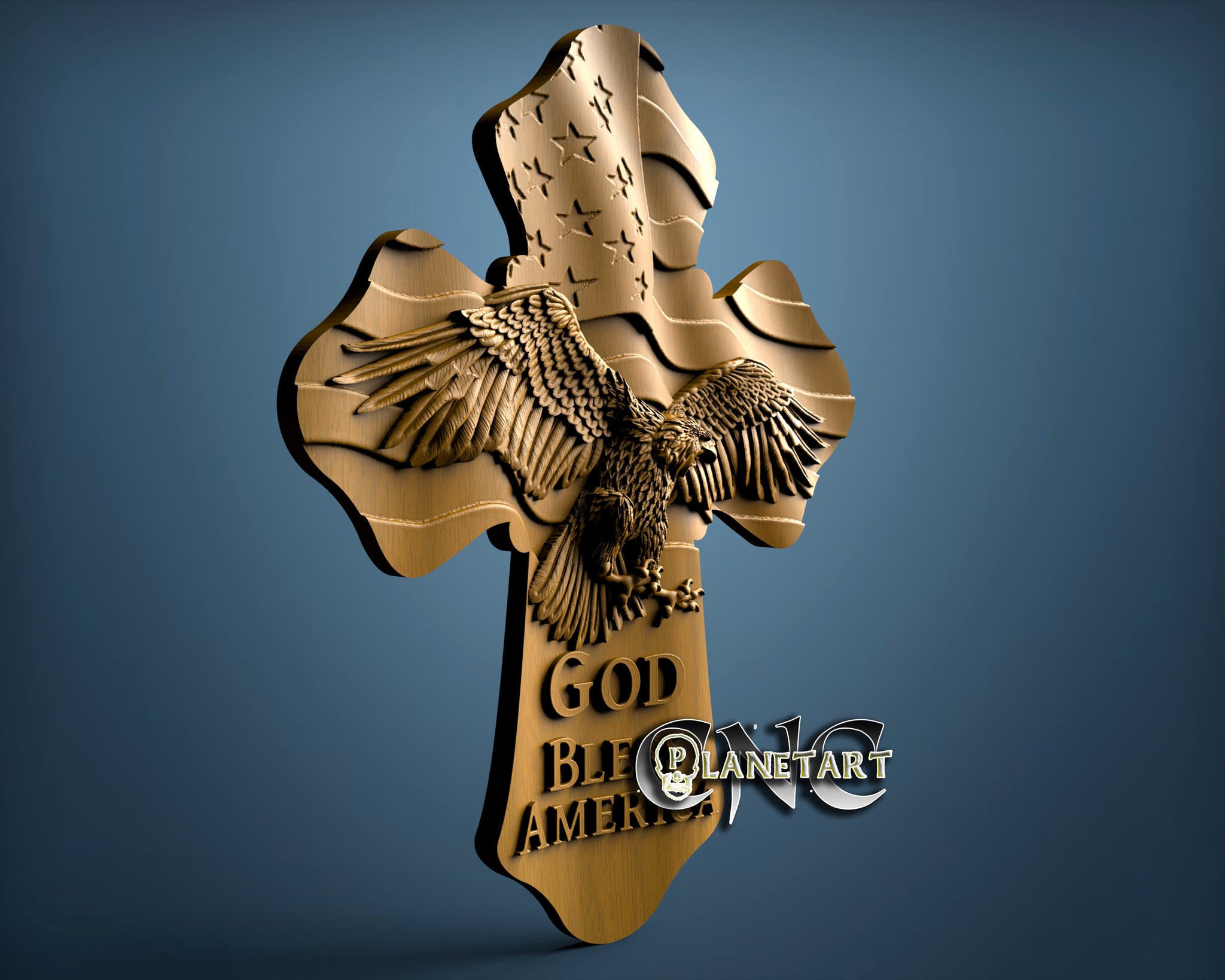 God Bless America Cross Eagle, 3D STL Model 11282 – Cnc Planet Art