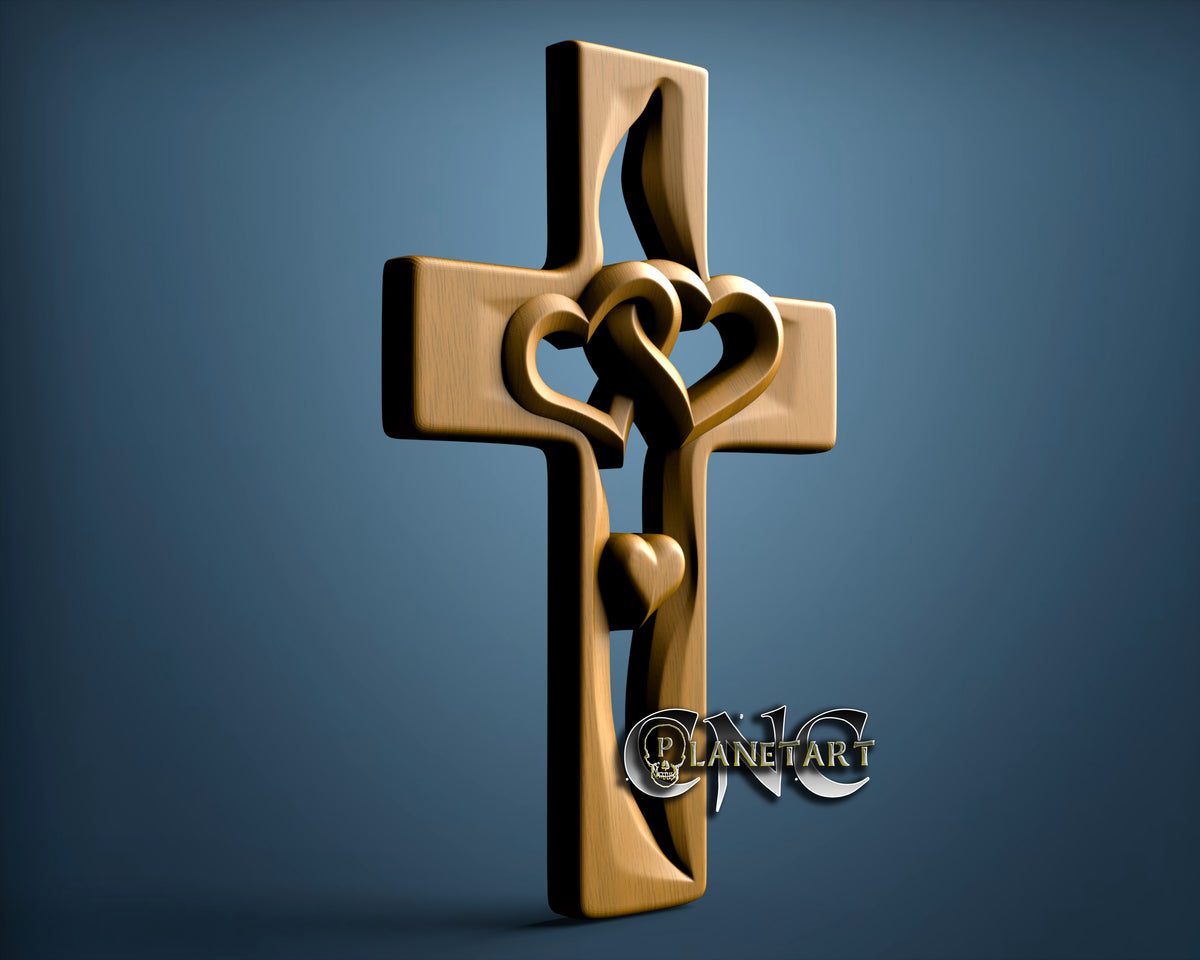 Cross with Hearts, 3D STL Model 11400 – Cnc Planet Art