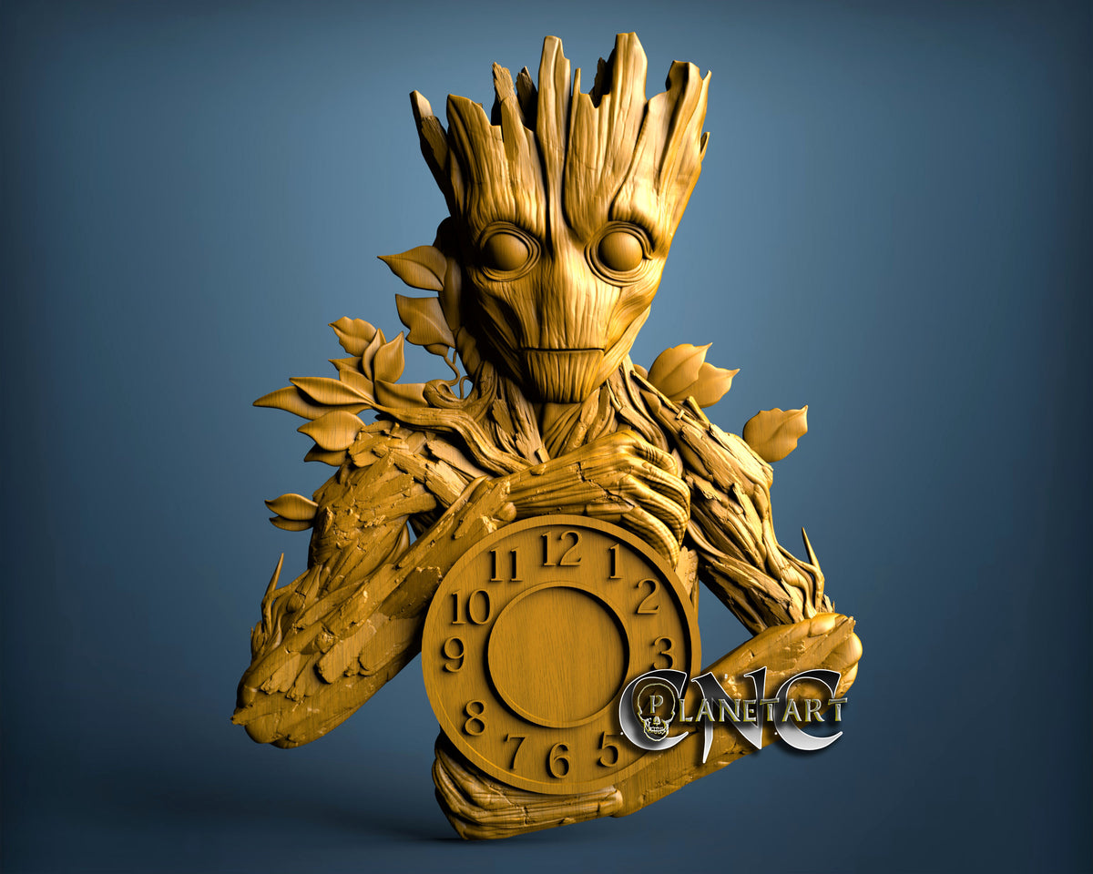 Groot Clock, 3D STL Model 11472 – Cnc Planet Art