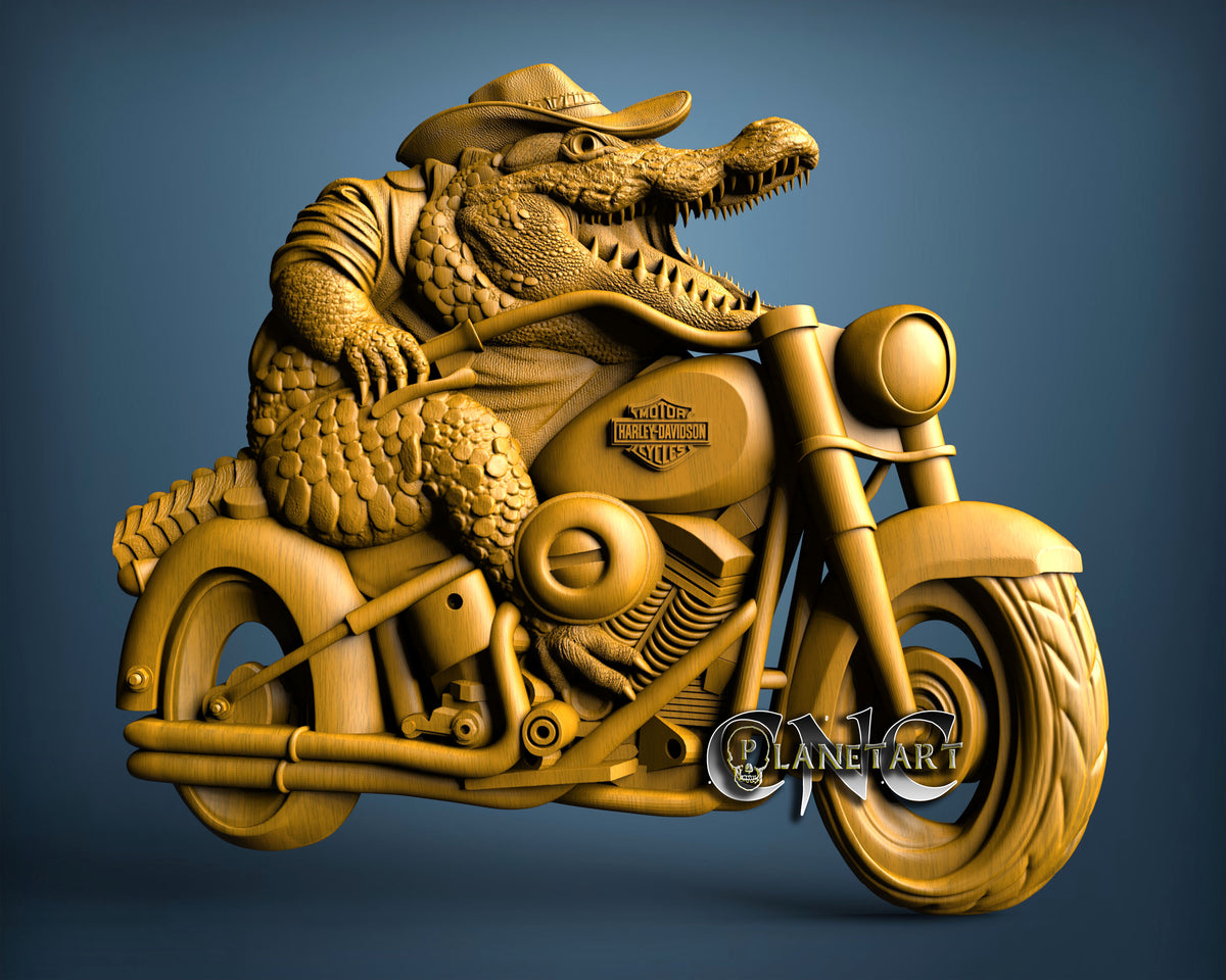 Alligator on Bike, 3D STL Model 11480 – Cnc Planet Art