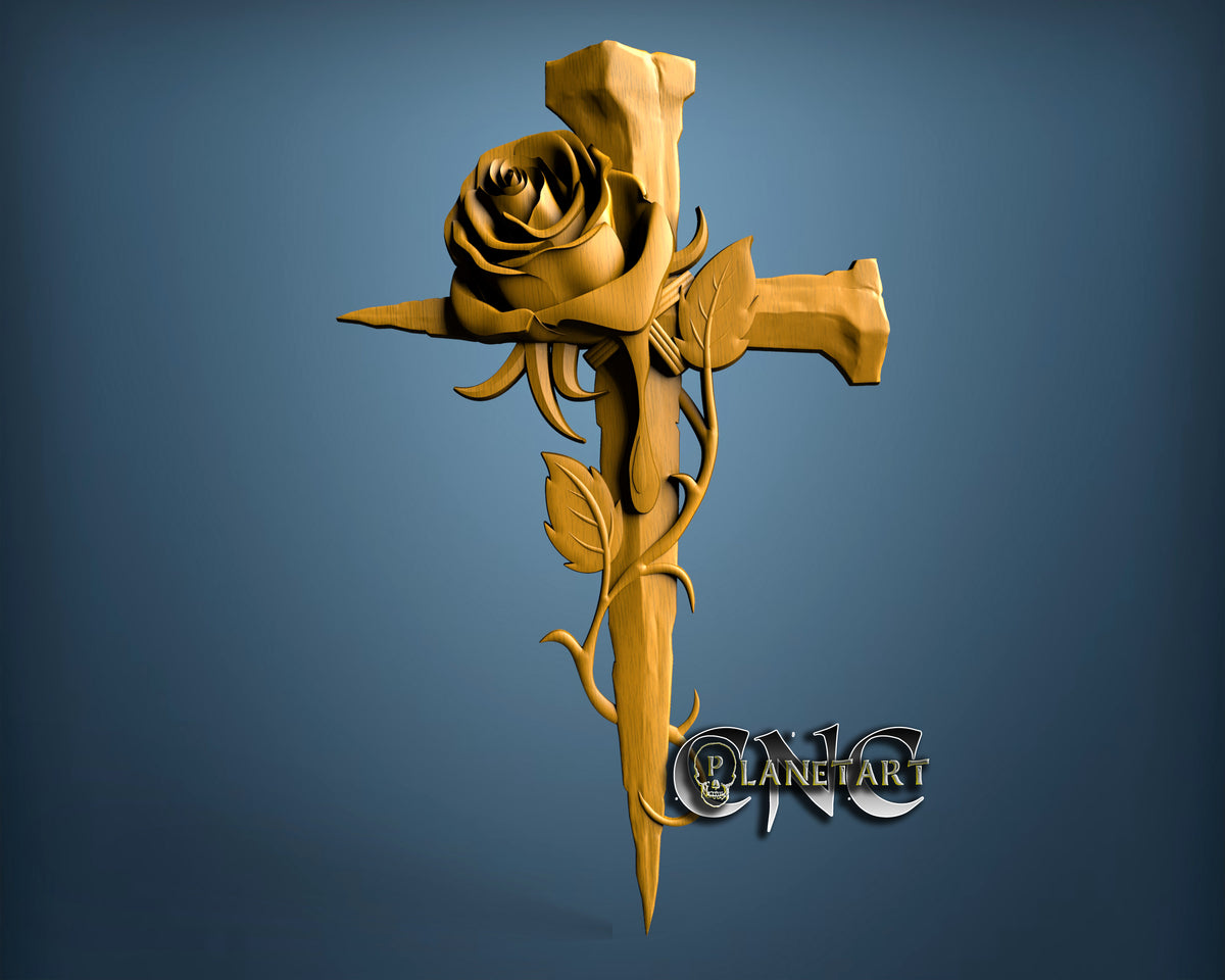 Cross & Rose, 3D STL Model 15051 – Cnc Planet Art