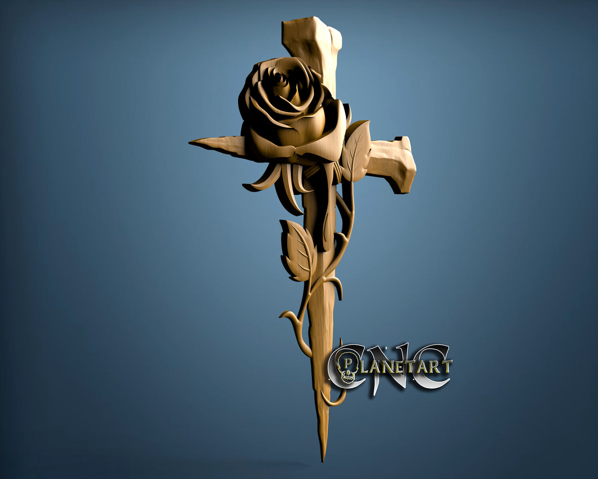 Cross & Rose, 3D STL Model 15051 – Cnc Planet Art