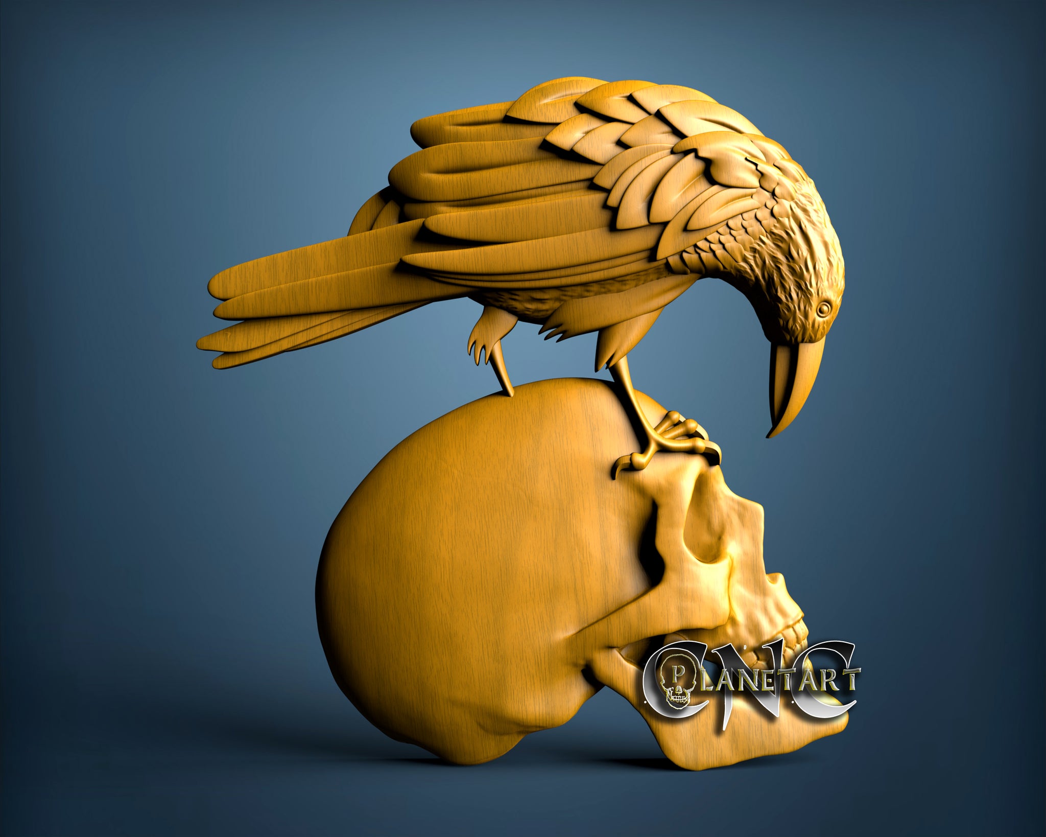 Raven with Skull, 3D STL Model 11336 – Cnc Planet Art