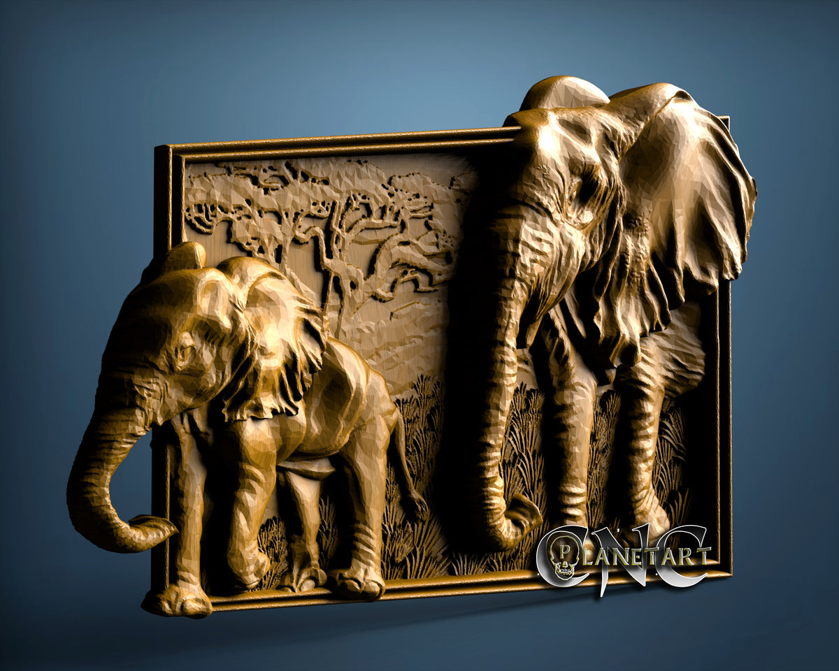 Elephants Walking out Frame, 3D STL Model 6274 – Cnc Planet Art